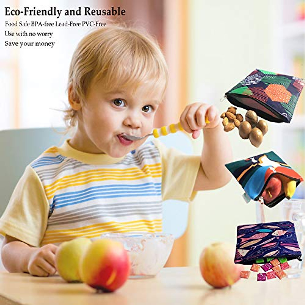 Reusable Snack Bags Sandwich bags Washable Food Safe BPA-free Lead-Free PVC-Free 4 Pack