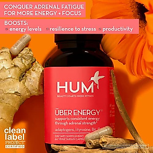 HUM Uber Energy - Adrenal & Energy Support Supplement with Ashwagandha Root & Vitamin B - Designed for Stress Relief, Adrenal Health, Memory and Focus (60 Vegetarian Capsules)