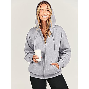 ANRABESS Women's Fashion Hoodies 2023 Fall Oversized Sweater Casual Jacket Cute Fleece Sweatshirts Y2k Long Sleeve Zip Up Y2k Clothes A989yanhui-XL Light Grey