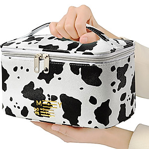 Meiyuuo Cute Makeup Bag Small Cosmetic Bags for Women Girls Gift for Teens Medium Pouch for Purse Essentials Toiletry Zip Pouch PU Waterproof Organizer Case (Cow Print)