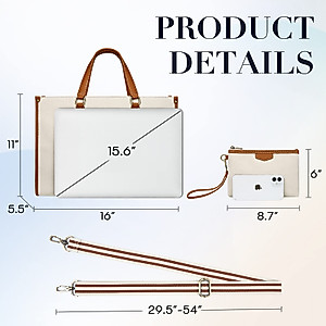 Missnine Tote Bag Canvas Laptop Bag for Women 15.6 inch Casual Work Bags with Clutch Purse Computer Shoulder Bag 2 PCS Set for Travel, Office, College