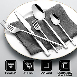 Forged Silverware Set for 8, Heavy Duty Stainless Steel Flatware Set, Prendcyx 40 Piece Premium Cutlery Sets including Spoons and Forks Set, Dishwasher Safe