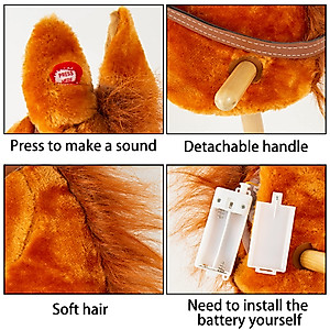 PUNP 36'' Plush Horse Riding Stick, Handsewn Head, Sturdy Wood Stick, Plus Neighing & Clip-Clop Sounds