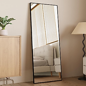 LFT HUIMEI2Y Full Length Mirror, 63"x18" Black Full Body Tempered Mirror with Aluminum Frame, Standing Hanging and Against The Wall, for Bedroom, Living Room, Dressing