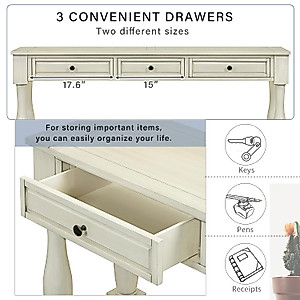 Merax LUMISOL 64 inch Long Console Sofa Table with 3 Drawers and Bottom Shelf, Hallway Table Entryway Table for Living Room, Easy Assembly (Antique White).