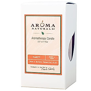 Aroma Naturals Orange and Cedar Essential Oil Scented Pillar Candle, Clarity, 2.5 inch x 4 inch