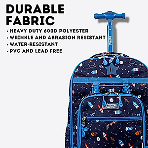 J World New York Unisex Kid's Duo Rolling Backpack with Lunch Box Set, Spaceship, One Size