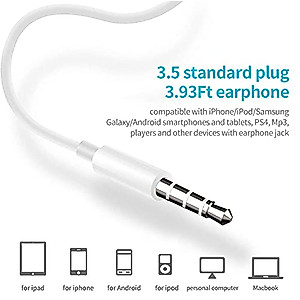 Wired Earbuds Pack of 4, in-Ear Wired Earphones with Microphone Volume Control, Powerful Heavy Bass, High Definition, Headphones Compatible with Android, iPhone, iPod, iPad, MP3 and Most 3.5mm Jack