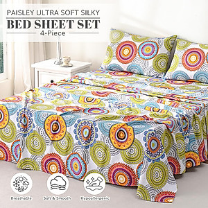 Bedlifes Twin Sheets Set Ultra Soft Breathable Silky Bed Sheets Deep Pocket 100% Microfiber Bedding Sheets 3 Piece Twin Size Mandala Patterned