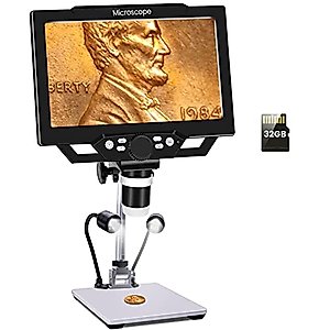 9 inch LCD Digital USB Microscope with 32G TF Card, Micsci 12MP Coin Microscope with Screen Handheld Video Camera, PC View,10" Stand,5000 mAh Rechargeable Battery,for Coins Soldering