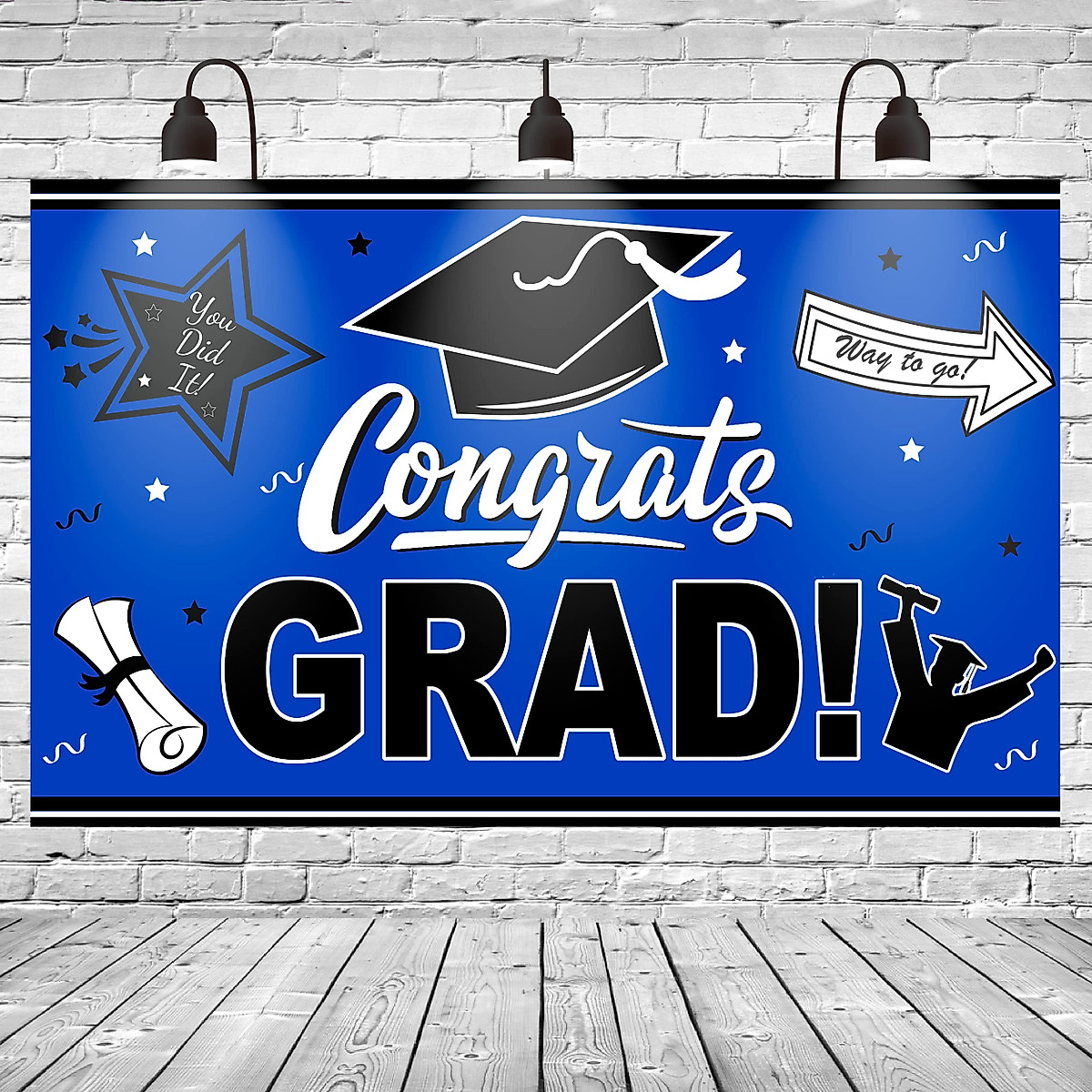 Congrats Grad Banner - 72x44 Inch | Graduation Party Decorations 2024 Blue and Black | Graduation Banner 2024 | Graduation Decorations Class of 2024 | Blue 2024 graduation decorations (Blue)