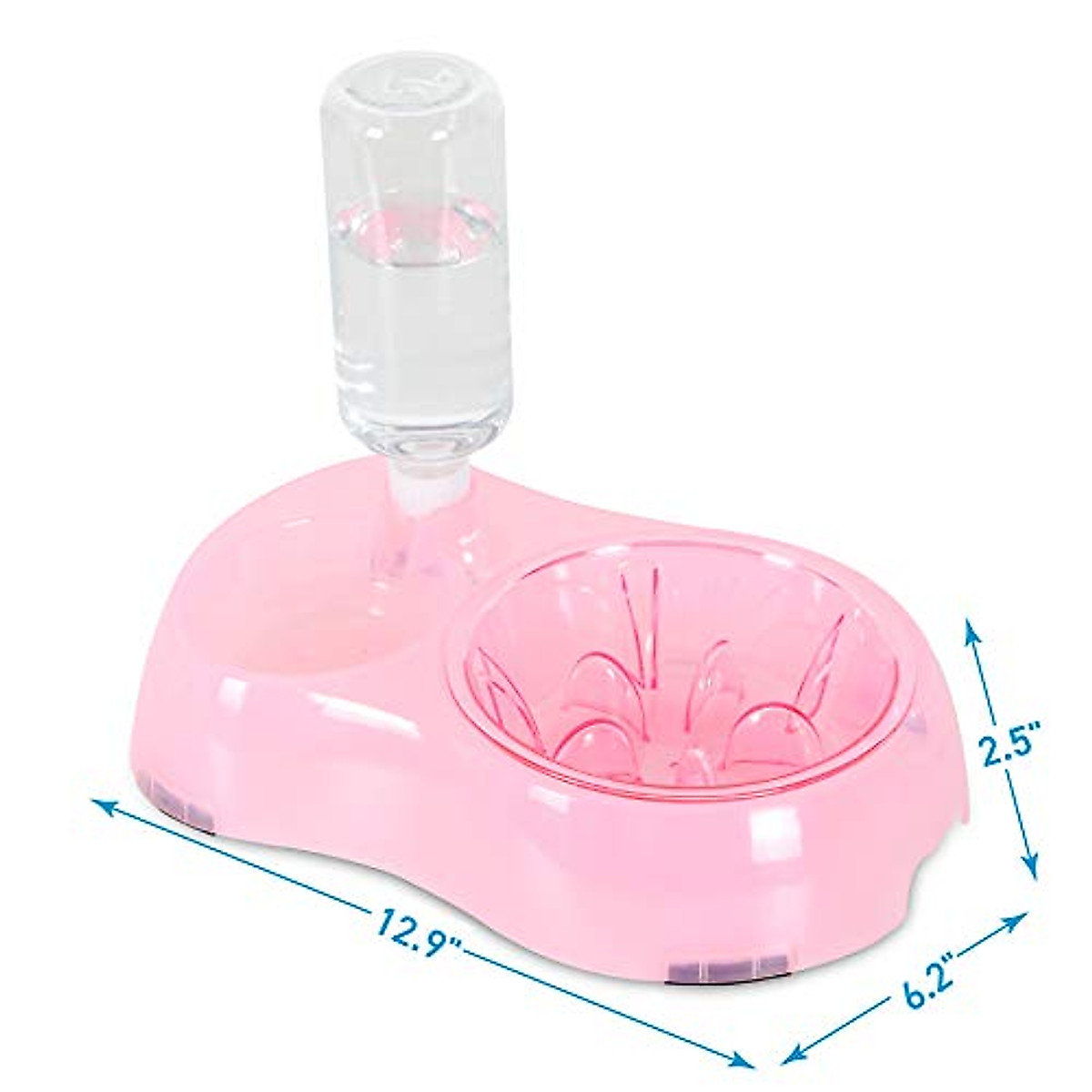 ANYPET Slow Feeder Bowl, Elevated, Double Transparent for Cats, Small Dogs, Pet Automatic Water Feeder with Water Bottle, Pink (APF06P)