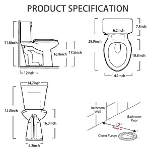 17.5" Extra Tall Toilets, 12" Rough-in Tall Toilet | Toilets For Bathrooms Comfort Height Elongated, 1.28gpf Single Flush Two Piece Toilet Extra High Toilets For Seniors & Disabled & Pregnant Women