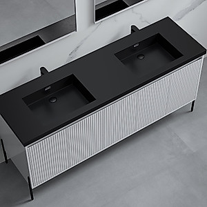 Dowell 72“ Fluted Design Vanity Set – Modern Bathroom Cabinet with Soft-Close Door & Shelf.Glossy White- 002 72 21V/7322BPBL