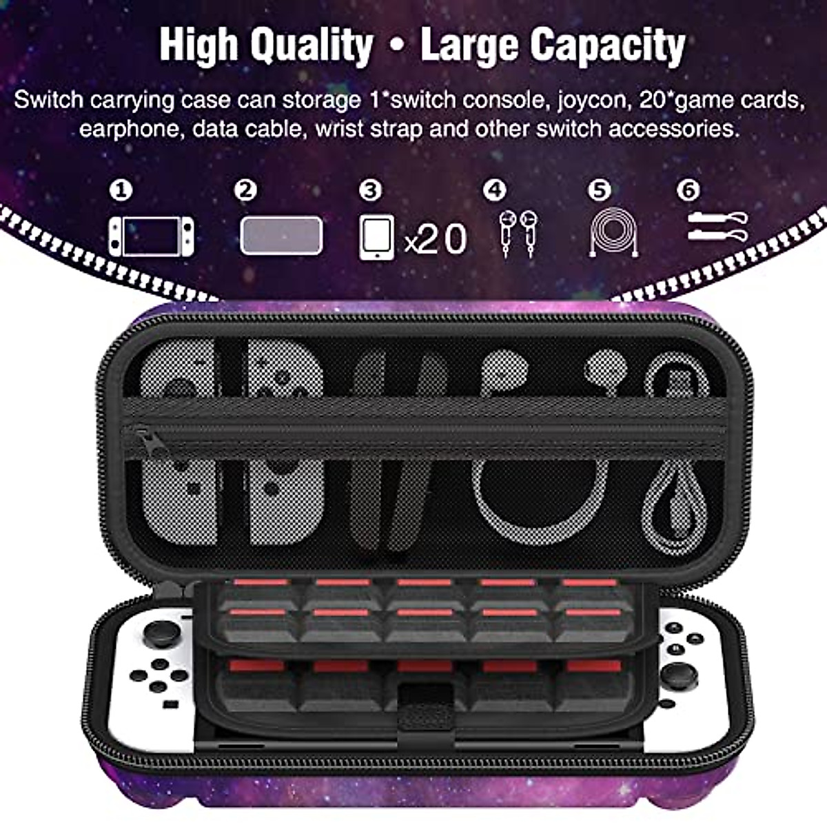 Carrying Case Compatible with Nintendo switch OLED/Switch Console, Hard Shell Protective Portable Switch Carry Case Travel Bag with Pockets for Accessories and with 20 Games storage…