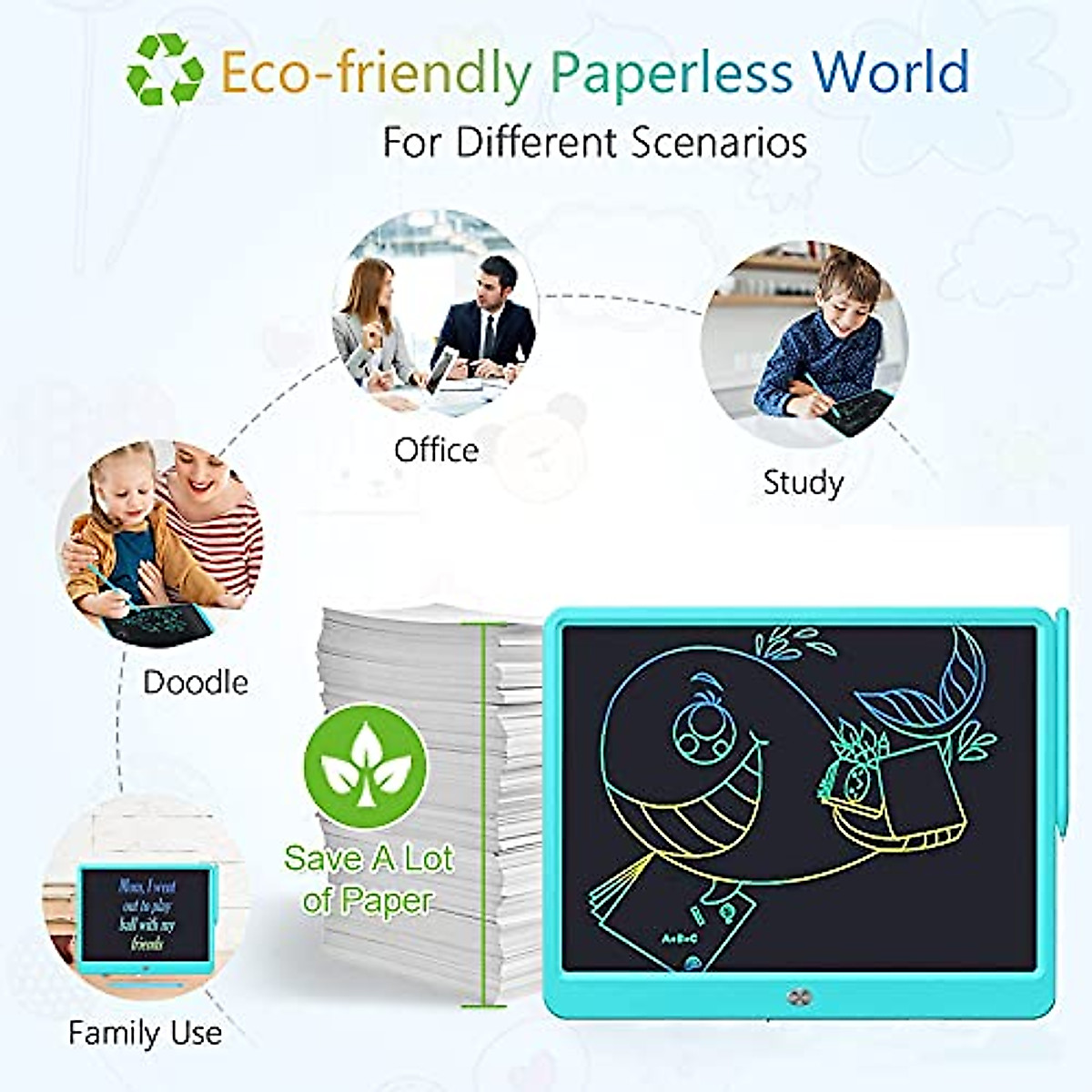 Deecam LCD Writing Tablet Doodle Board, 15inch Large Screen Drawing Pad, Electronic Graphics Tablet Doodle and Scribbler Board Toy Sketch Board Drawing Pad for Kids Boys Girls Adults (Blue)