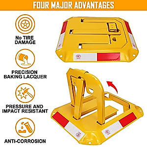Tevlaphee Parking Space Lock Folding Parking Barrier, Manual Parking Space Double Lock & Manual Parking Blocker & Car Parking Gadgets Orange