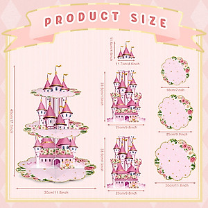 Zopeal 3 Tier Princess Birthday Cupcake Stand Party Decorations Floral Princess Cupcake Holder Pink Castle Crown Carriage Dessert Tower for Girls Birthday Princess Theme Baby Shower Party Supplies