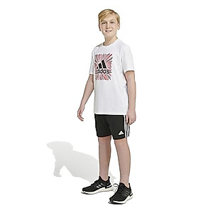adidas Boys' Big Short Sleeve Cotton Blocked BoS Logo T-Shirt, White, M(10/12)