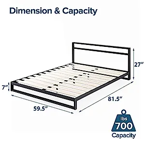 ZINUS Trisha Metal Platforma Bed Frame with Headboard / Wood Slat Support / No Box Spring Needed / Easy Assembly, Queen,Black