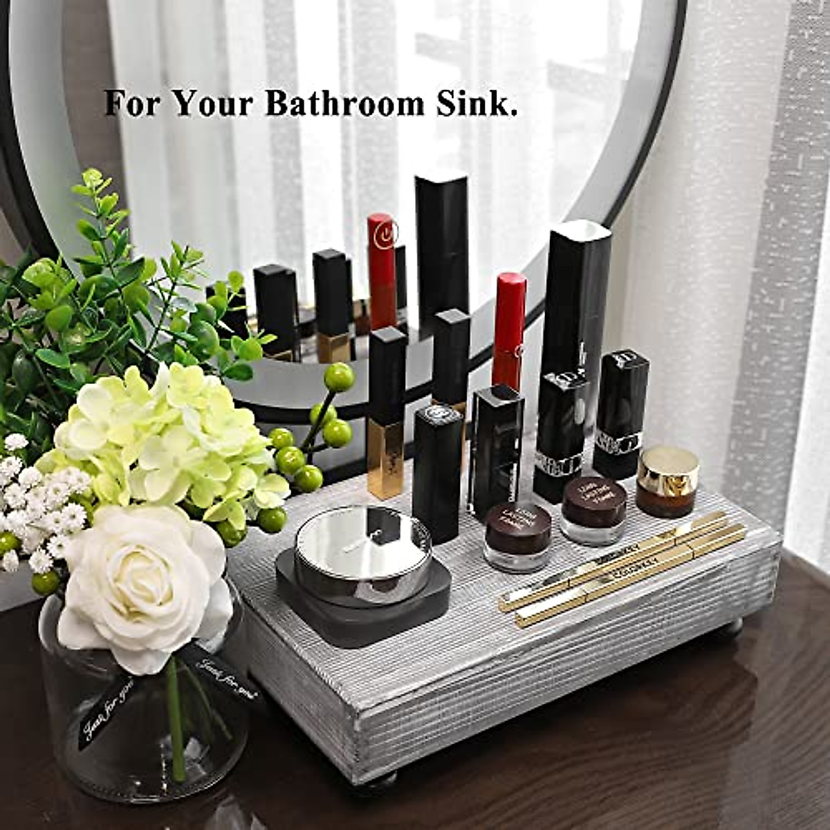 GBtroo Wood Riser for Display – Premium Home Decor for Bathroom – Display Stand with Non-Slip Mat – Eye-Catching Wooden Tray Sink Organizer – Charming in Any Home