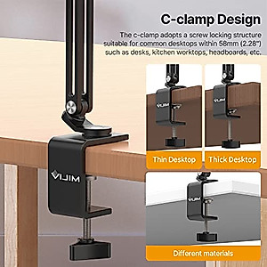 VIJIM iPad Tablet Holder for Bed or Desk, Black Metal Adjustable iPad Arm Mount Stand, Overhead Compatible for iPad Air Pro Mini, Surface Pro Stand, iPhone, Android Tablet