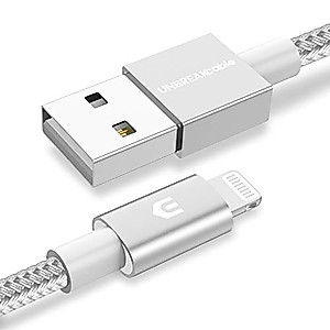 UNBREAKcable iPhone Charger Cable 2M [Apple MFi Certified C89] Fast Nylon Braided Lightning Cable for iPhone 13/13 pro/13 mini/12/12 Pro/Se 2020/11/11 Pro/XR/XS/X/8 iPad Pro - Silver