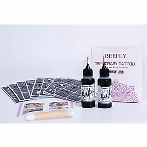 Beefly Art Painting Temporary Kit Semi Permanent Freehand Gel(Natural Plants Based) Dozens Pcs Free Stencils, DIY Fake Freckles, Full Kit 2 Bottles(1oz)