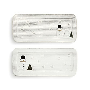 DEMDACO Snow Day Classic White and Black Stoneware and Iron 2-Tier Christmas Serving Tray