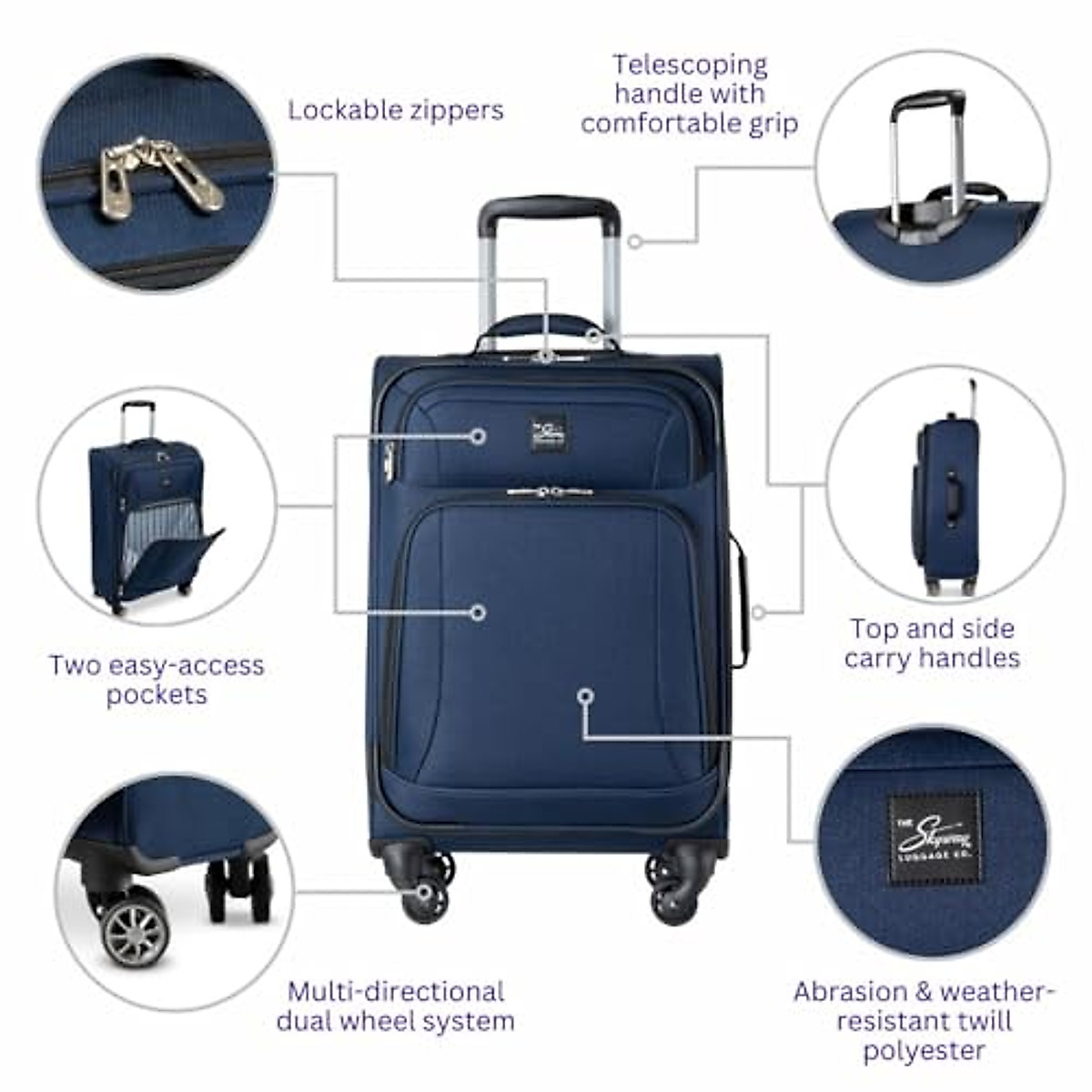 Skyway Epic Softside Large Checked Luggage - Lightweight Suitcase with Wheels | TSA Approved Travel Bag | Spinner Suitcase | Large Luggage Set with Telescoping Handle, 28 inch, Surf Blue