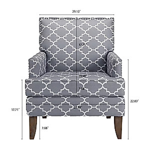 Living Room Decorative Chair Fabric Tufted Club Chair Comfort Upholstered Armchair Family Apartment Lounge Chair with Solid Wood Legs - Floral Print (upholstered gray checked pattern)