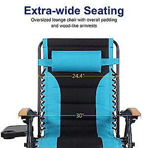 PHI VILLA XL Oversize Zero Gravity Chair Padded Recliner Oversize Lounge Chair with Free Cup Holder,Support 350 LBS (Aqua)