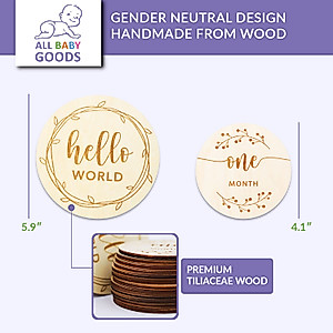 All Baby Goods 13 Wooden Monthly Milestone Cards Double Sided (12 Months Signs) - Cute & Funny Milestones for Boy & Girl - Amazing Photography Props