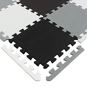 Yostrong 18 Tiles Interlocking Puzzle Foam Baby Play Mat with Straight Edges for Playing - EVA Babies Crawling Mat | Rubber Floor Work Out Mats for Home Gym. White, Black, Gray. YOC-ADLb18S18