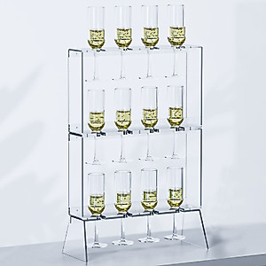 KOLUTI 3-Tier Champagne Wall Holder Stand for Party, Solid Acrylic Wine Glass Rack Floor Standing, 12 Glassware Wall-Mount Stemware Hanging, Drink Tower Shelf for Wedding Birthday Christmas Décor…