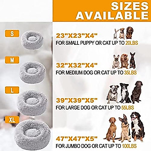 Calming Donut Cat and Dog Bed, Anti Anxiety Cuddler Round Calming Donut for Small/Medium/Large Pets, Machine Wash Puppy Bed Furniture, High Pillow, Provide Warm Indoor Pet Bed (23", Grey)