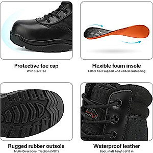 NORTIV 8 Mens Steel Toe Work Boots Safety Industrial Anti-Slip Tactical Boots Size 11 Wide Trooper-Steel-W, Black-t