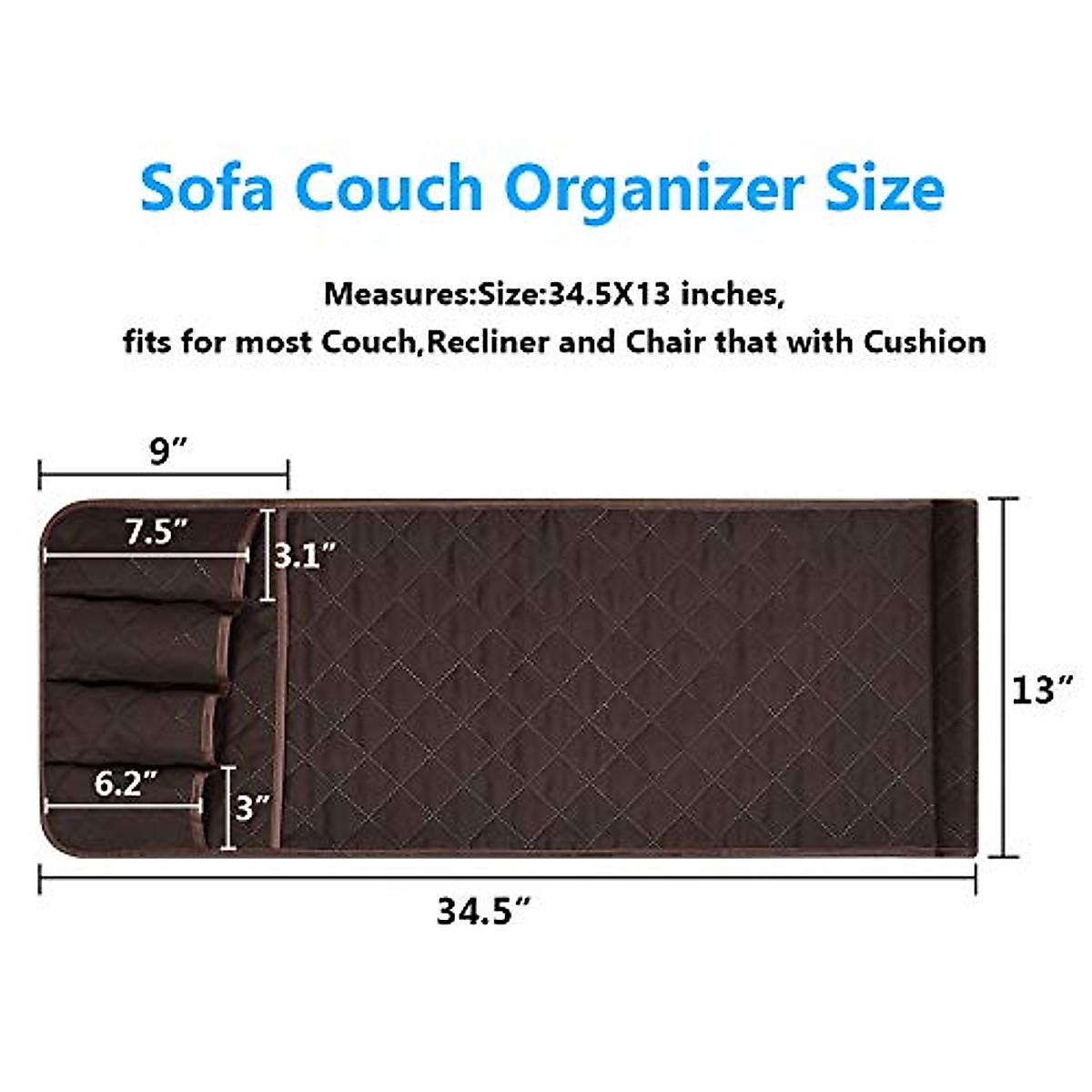 WubbaLubba Sofa Armrest Organizer Non-Slip Arm Chair Bedside Caddy Storage Organizer for Recliner Couch with 5 Pockets for Cell Phone TV Remote Control Magazines(Coffee)