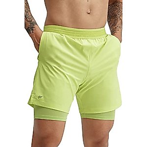 Fabletics Men's The Fundamental Short (Lined), Workout, Running, Training, Gym, Yoga, Ultra Lightweight, Athletic, 7" Inseam, M, Faded Lime