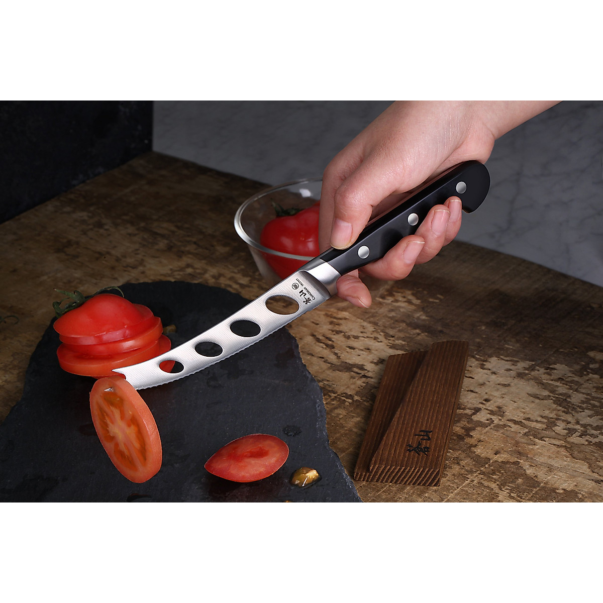 Cangshan TV2 Series 1022964 Swedish 14C28N Steel Forged 5-Inch Tomato/Cheese Knife and Wood Sheath Set