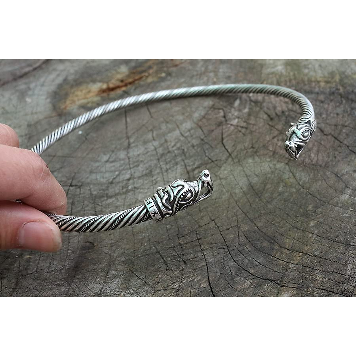 LANSEIS viking wolf necklace Viking Wolf Head Fenrir Torc Neck Ring Ragnar Handmade Heavy Twisted Brass Wire Pagan Norse