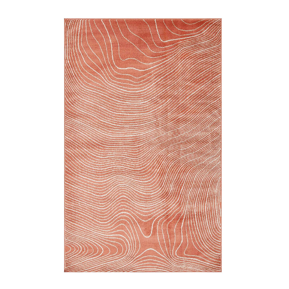 Superior Indoor Area Rug, Plush Carpet Cover, High-Traffic Rugs, Jute Backing, Hallways, Entry, Office, Living Room, Kitchen, Modern Abstract Wood Grain, Veer Collection, 7' x 9', Coral