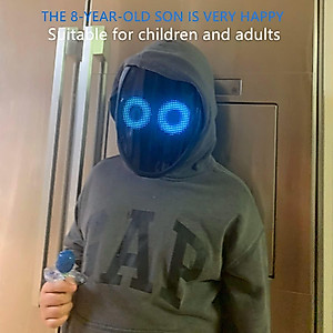 wishplan Led Mask With Face Transforming，Programmable APP Digital Smart LED Light Up Face Mask for BoyWithUke Kid Adults Men's Halloween Party Costume DJ Cosplay Masquerade Gift