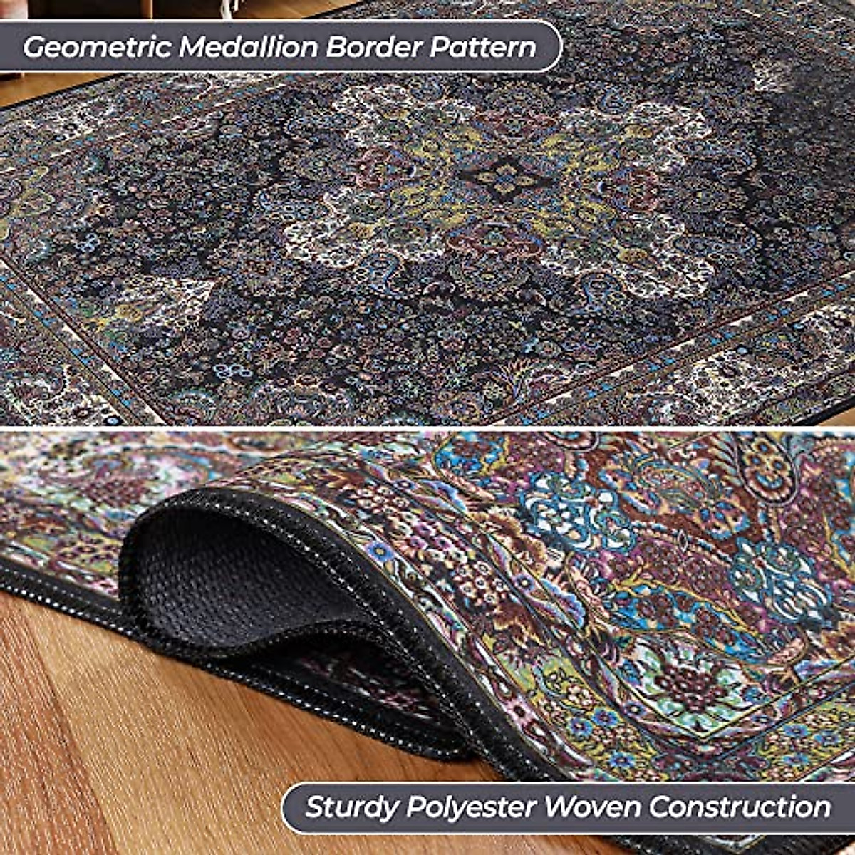 SUPERIOR Washable Indoor Large Area Rug, Southwestern Home Decor, Floor Rugs for Living Space, Dining Room, Kitchen, Office, Bedroom, Vintage Geometric Aesthetic, Cardinal Collection, 6' x 9', Black