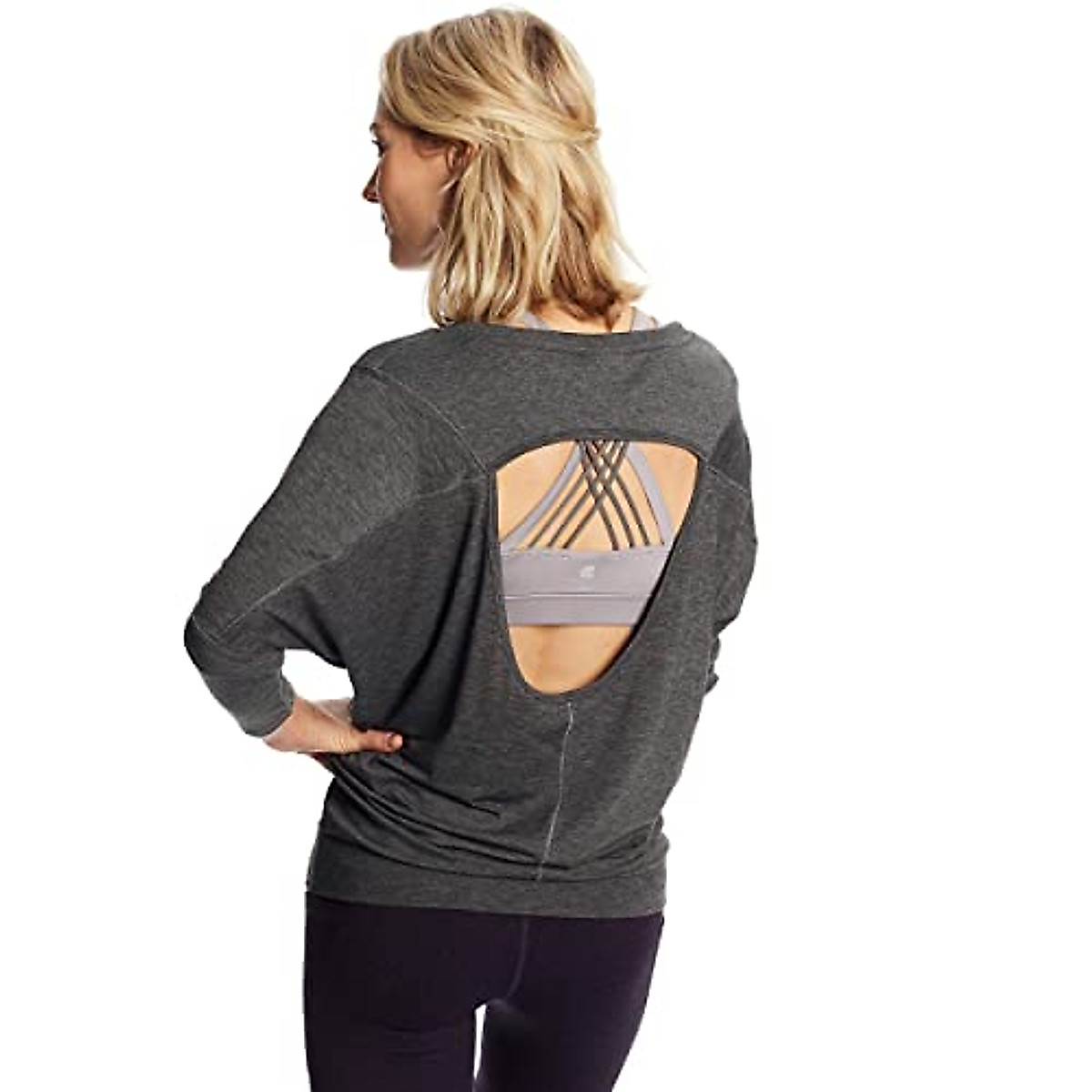 C9 Champion womens Long Sleeve Open Back Top Yoga Shirt, Ebony Heather, Medium US