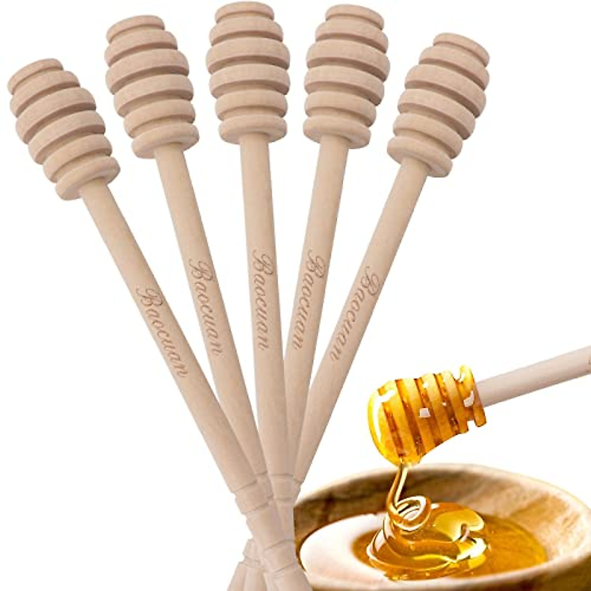 Baocuan 5 Pcs 6.3 Inch Honey Dipper Sticks,Mini Wooden Honeycomb Stick-Honey Stirrer Stick for Honey Jar Dispense Drizzle Honey and Wedding Party Gift