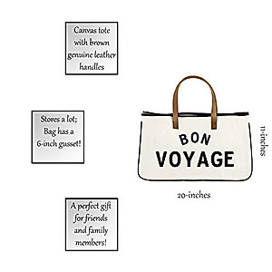 Santa Barbara Design Studio Tote Bag Hold Everything Collection Black and White 100% Cotton Canvas with Genuine Leather Handles, Large, Bon Voyage