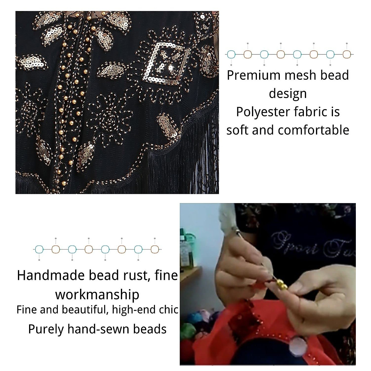 Rlosjin 𝟏𝟗𝟐𝟎𝐬 𝐒𝐡𝐚𝐰𝐥 𝐟𝐨𝐫 𝐖𝐨𝐦𝐞𝐧, Sequin Beaded Bridal Shawl, Dab Dinner Shawl, Prom Shawl, Dinner Scarf, 𝐃𝐫𝐞𝐬𝐬 𝐏𝐚𝐫𝐭𝐲 𝐒𝐡𝐚𝐰𝐥- Black Gold