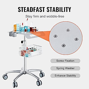 VEVOR Medical Cart, Salon Cart with Wheels, Mobile Trolley Cart 26.77"-42.91" Height Adjustable, Metal Salon Stations for Hair Stylist, Rolling Desktop Lab Cart for Clinic, Beauty and Salon