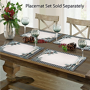 Lintex Festive Berry Black Plaid Country Rustic Bordered Christmas Tablecloth, Cottage Check and Holly Bordered Xmas and Holiday Print Easy Care Fabric Tablecloth, 70 Inch Round